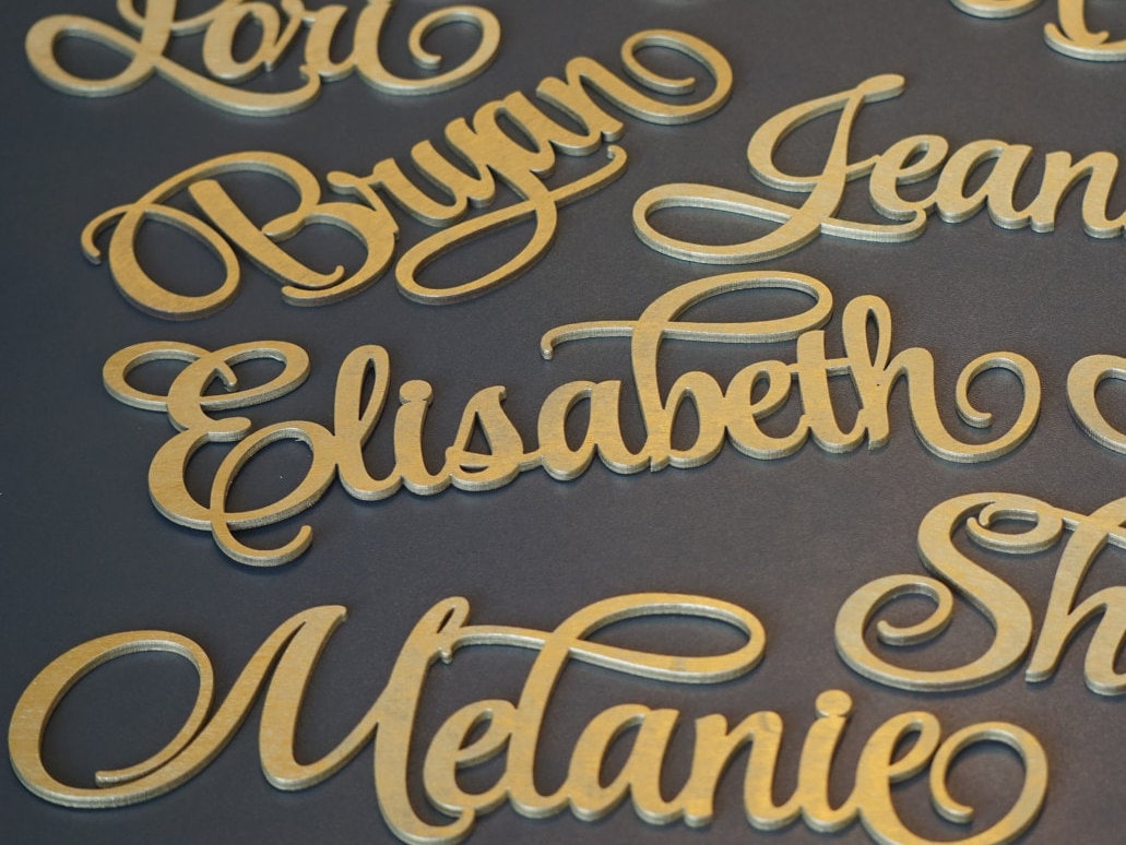 GOLD PAINTED Laser Cut Names Signs Gold Painted Place Cards - Etsy