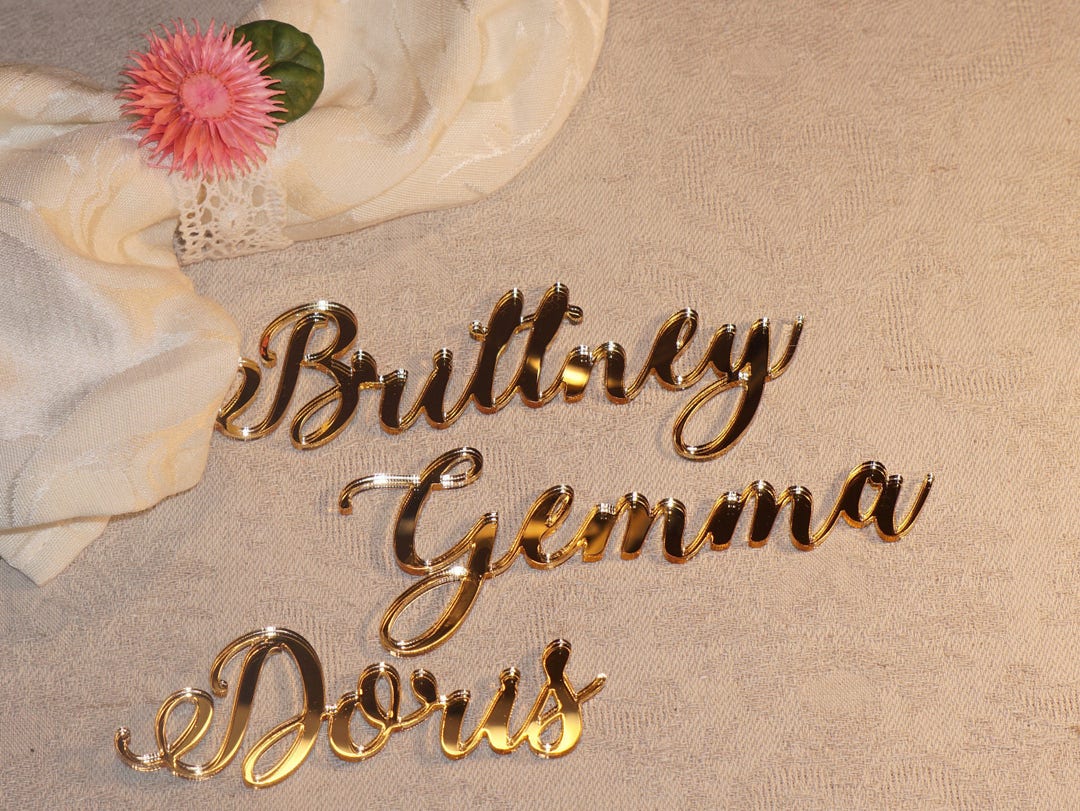 Laser Cut Names Wedding Place Cards Gold Mirror Plate Names Acrylic ...