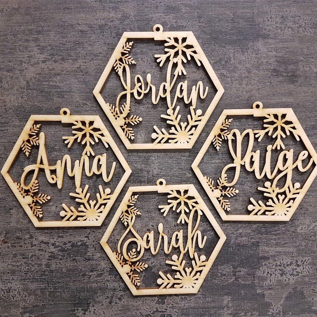 Hexagon CHRISTMAS Decorations Wood Christmas Baubles Personalized ...