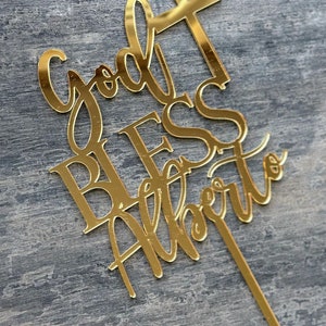 Baptism Cake Topper God Bless Cake Topper Gold Christening Cake Topper ...