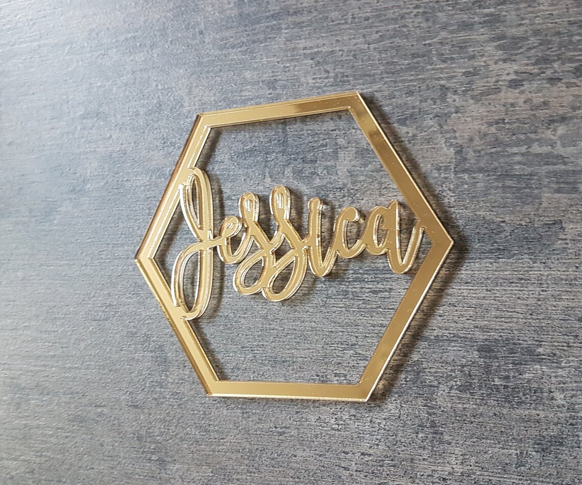 Hexagon Wedding Sign Silver Hexagon Place Cards Wood Hexagon - Etsy