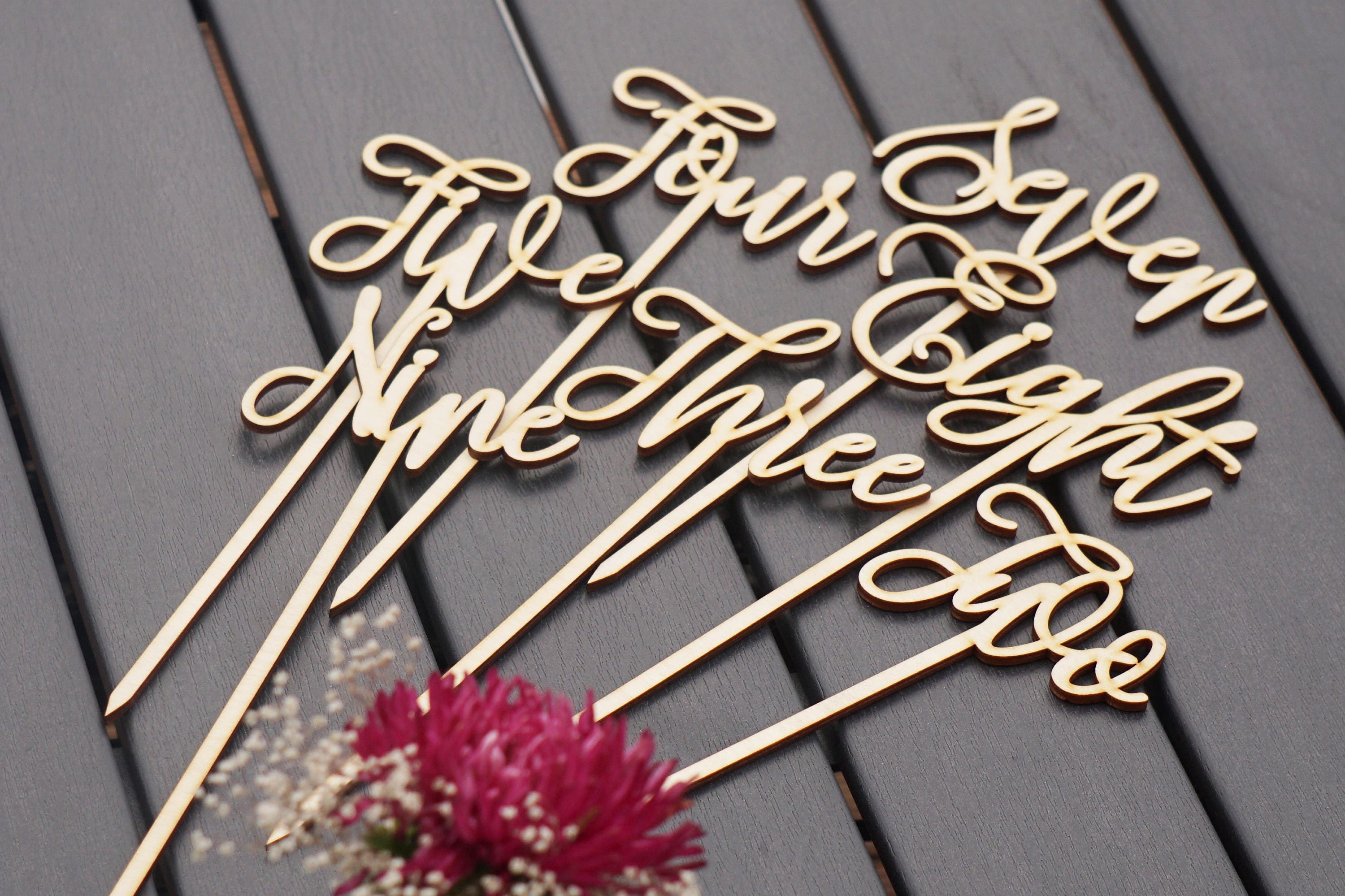 Table Numbers 1 - 10, 10 Numbers Total, Wooden Table Numbers Script ...
