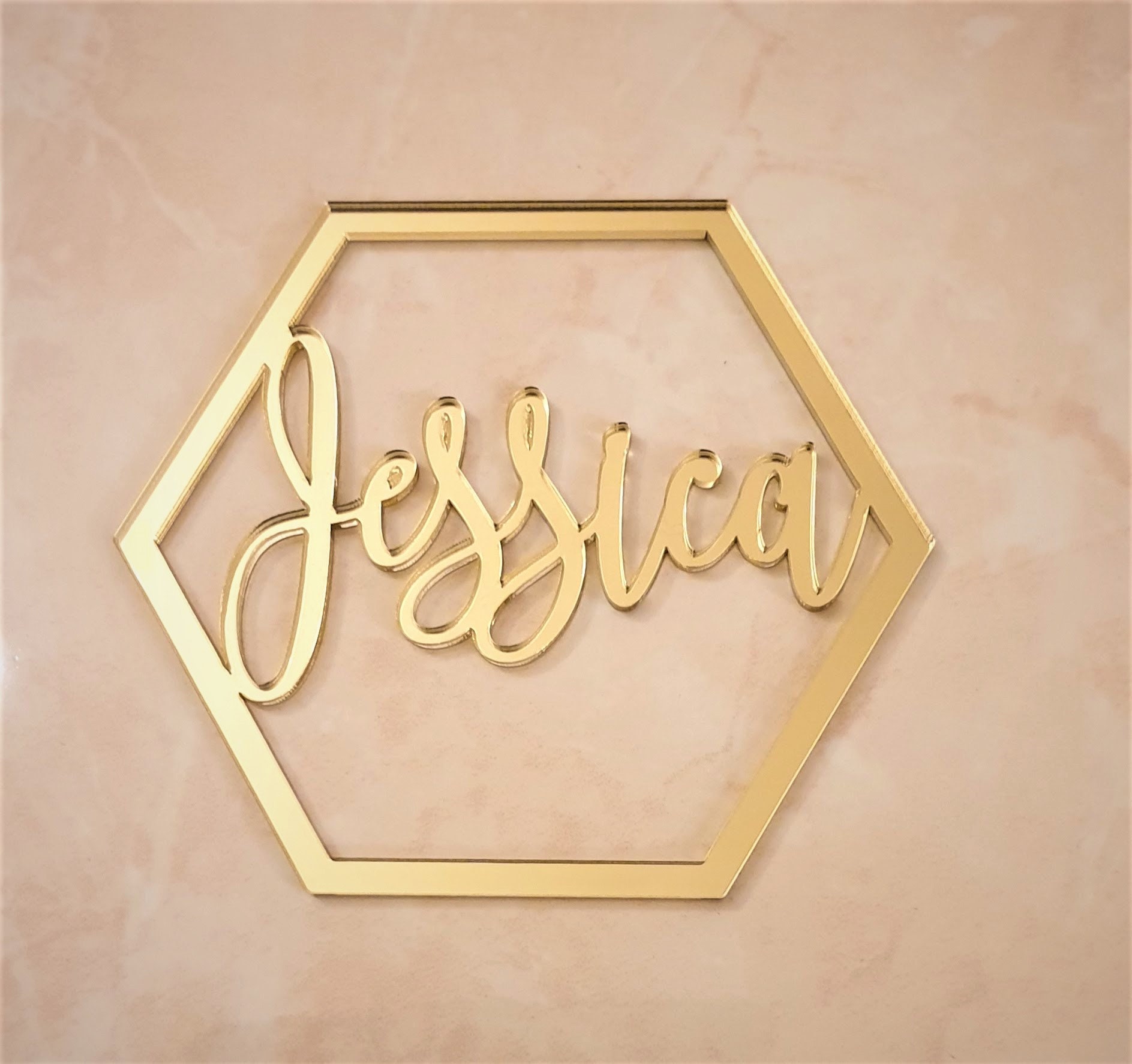Hexagon Wedding Sign Hexagon Place Cards Gold Hexagon Names | Etsy