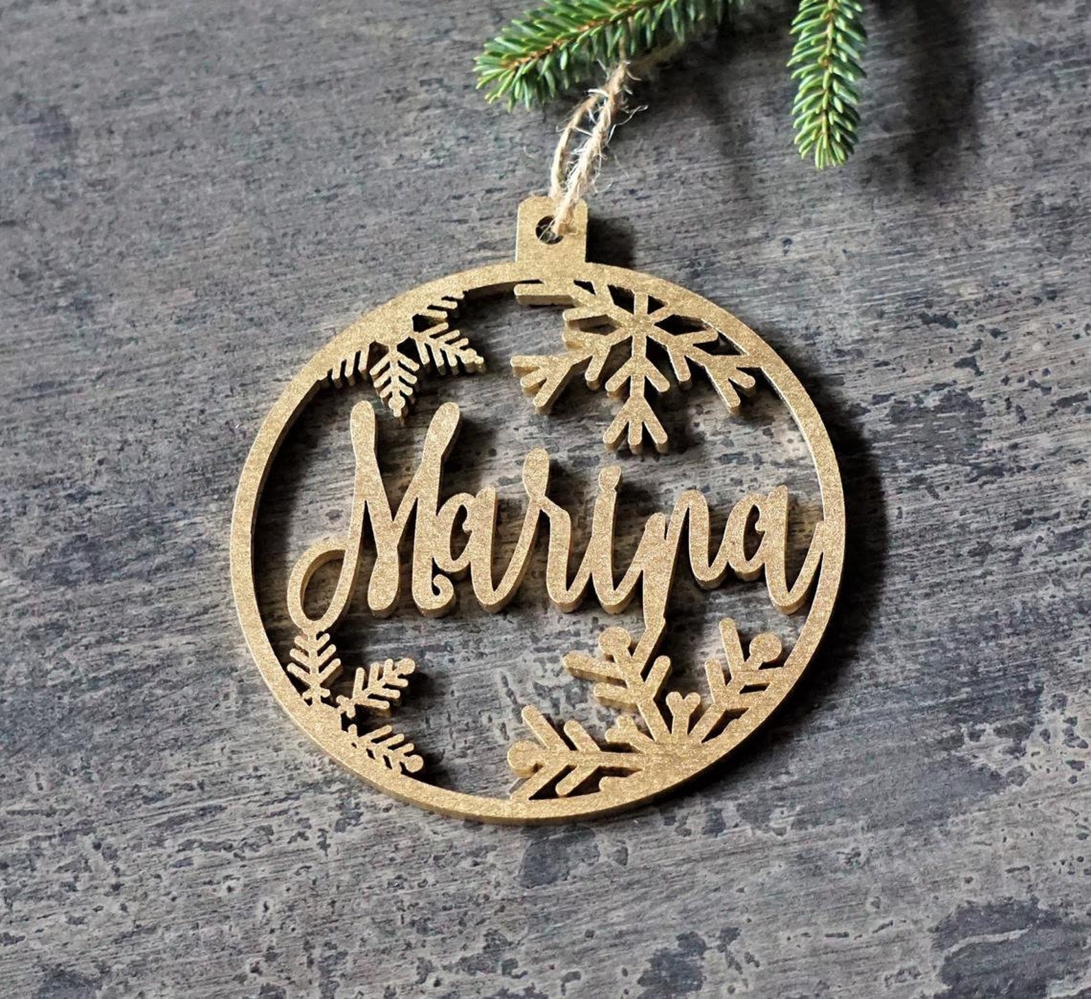 Custom CHRISTMAS Tree Baubles SILVER Christmas Tree Decor Personalized ...