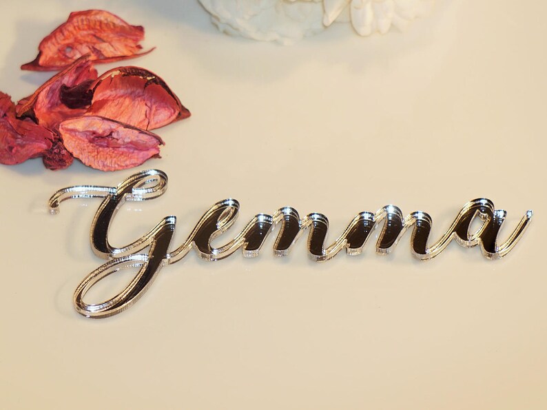 SILVER Mirror Acrylic Place Cards Romantic Wedding Laser Cut Place ...