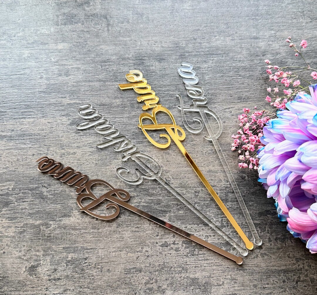 85 GOLD MIRROR Drink Stirrers Gold Drink Wedding Stirrers Personalized ...