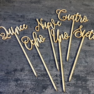 Wooden Table Numbers Spanish Wedding Table Numbers Script Table Numbers ...