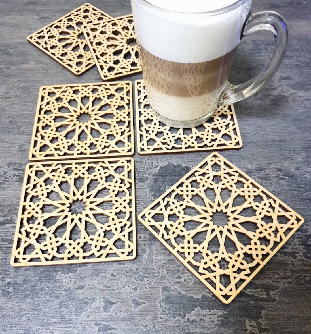SET of 6 Wood Coasters Ramadan Decorations Islamic Home Decor Ramadan ...