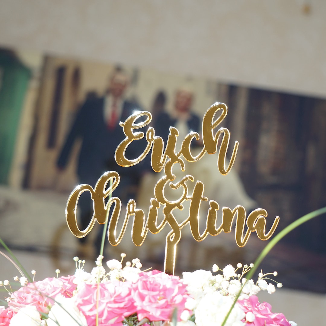 Gold Wedding Cake Topper Gold Mirror Wedding Cake Topper Couple Cake ...