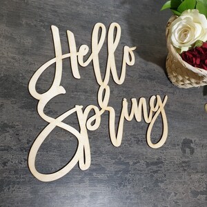 Hello Spring Script Word Cutout Wood Lettering Spring Wreath Supplies ...
