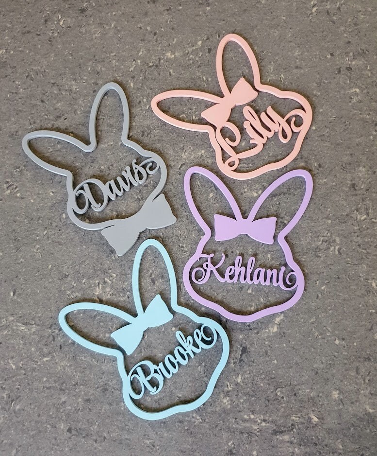 Custom Easter Basket Tag Bunny Rabbit With Bow Tie Bunny | Etsy