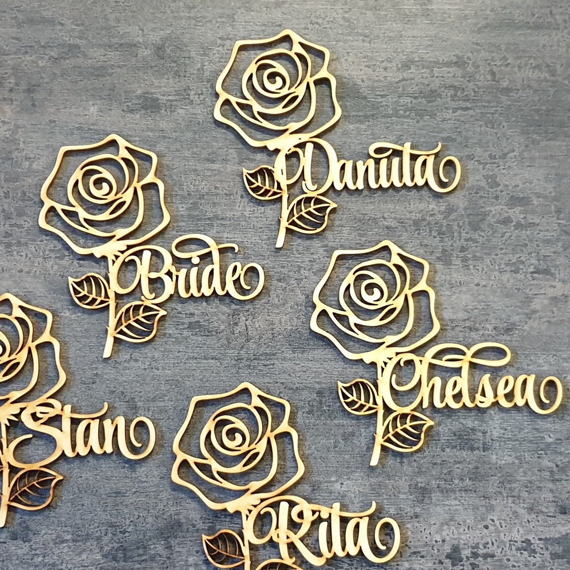 Custom Laser Cut Name signs Place Settings Roses wedding Place | Etsy