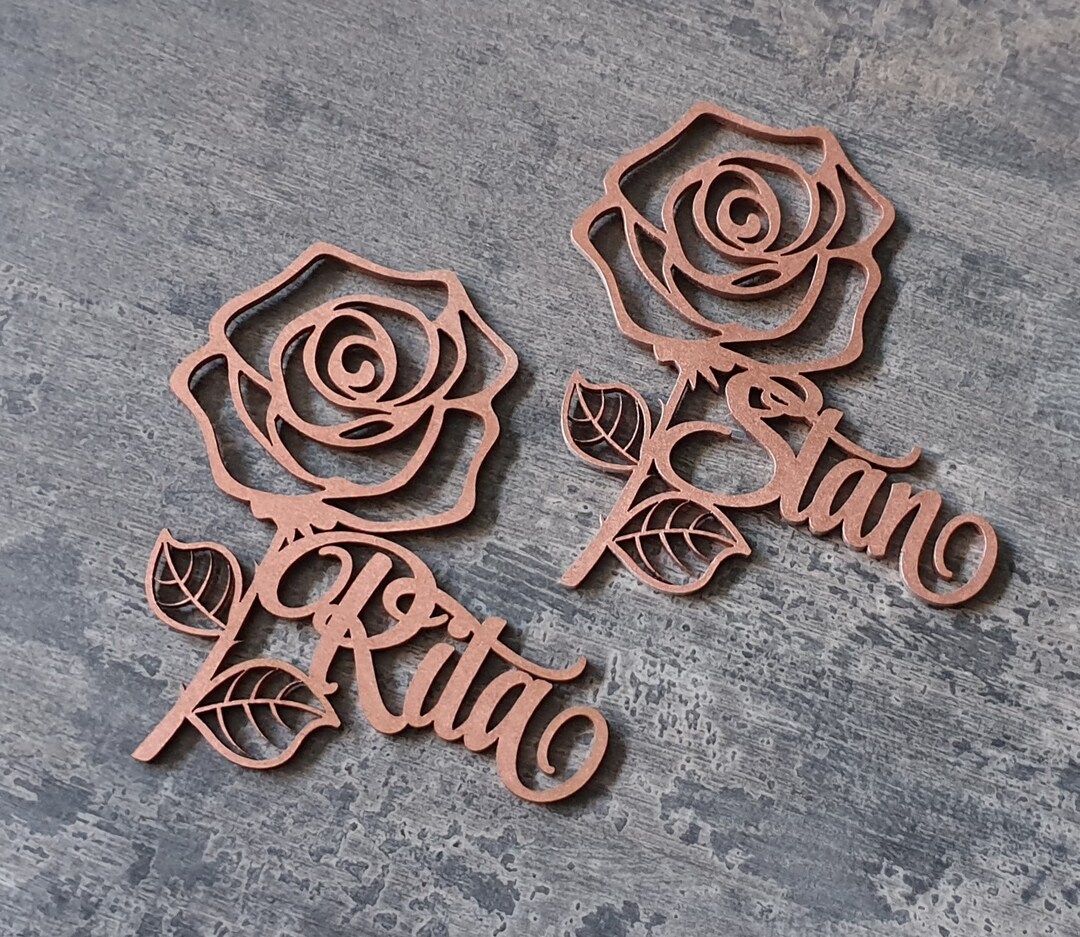 Laser Cut Names Signs Wedding Place Cards Place Settings Roses Wedding ...