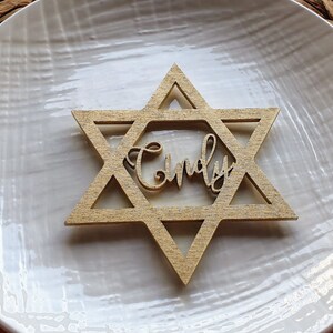 15 GOLD Painted Star of David Laser Cut Names, Jewish Stars PLACE CARDS ...