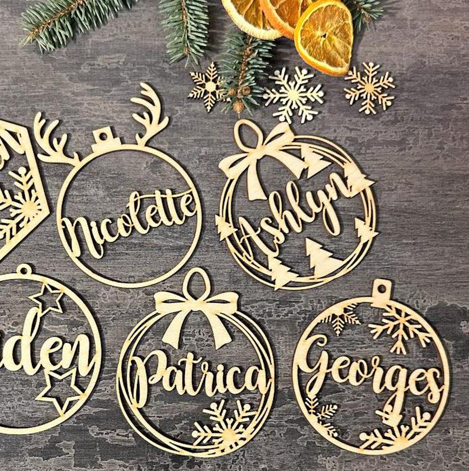 Wood Christmas Decor Laser Cut Names Custom CHRISTMAS Tree Baubles ...