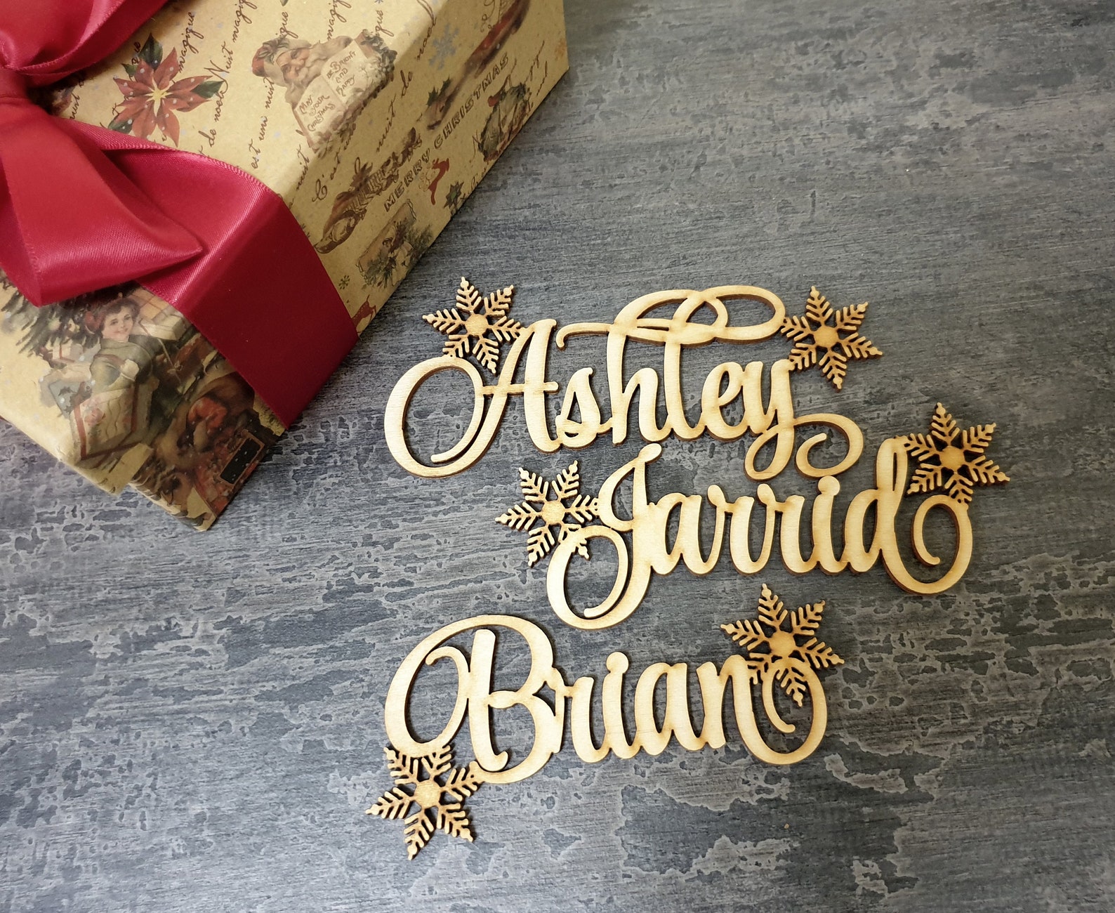 CHRISTMAS Gift Tags With Name and Snowflake Laser Cut Names CUSTOM ...