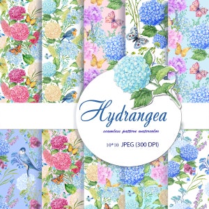Hydrangea Seamless Patternssummer Digital Paper Watercolor - Etsy