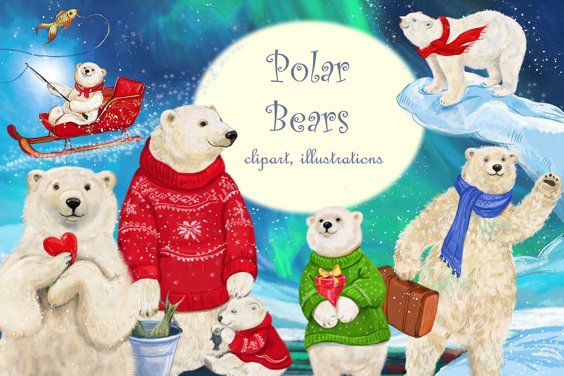 Polar Bear Clipart Christmas Clipart Holiday Clip Art Bears - Etsy