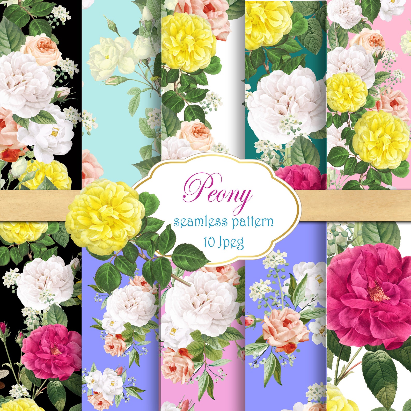Peony Seamless Patterns Digital Paper Scrapbookingfloral - Etsy