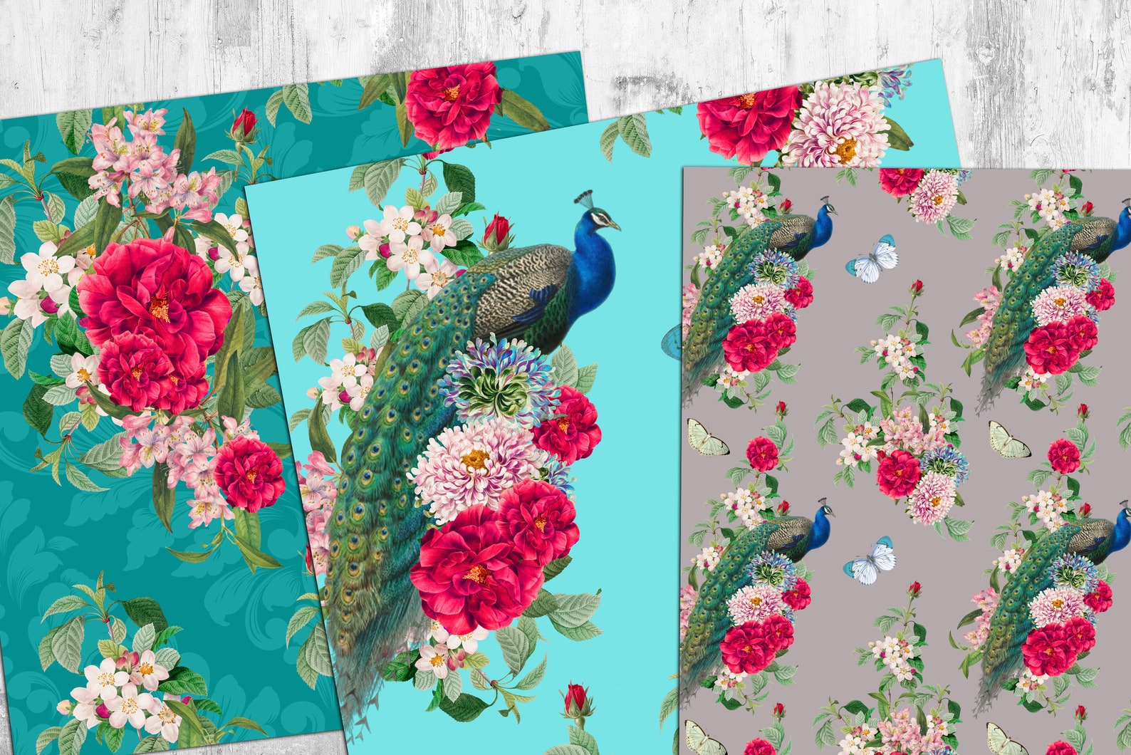 Peacocks Seamless Pattern Digital Paper Scrapbooking Floral - Etsy