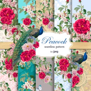 Peacocks Seamless Pattern Digital Paper Scrapbooking Floral - Etsy