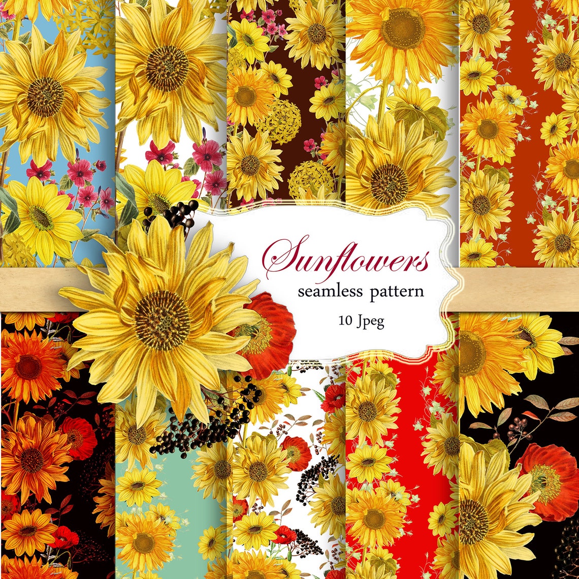 Sunflower Paper Sunflower Digital Paper Seamless Patterns - Etsy