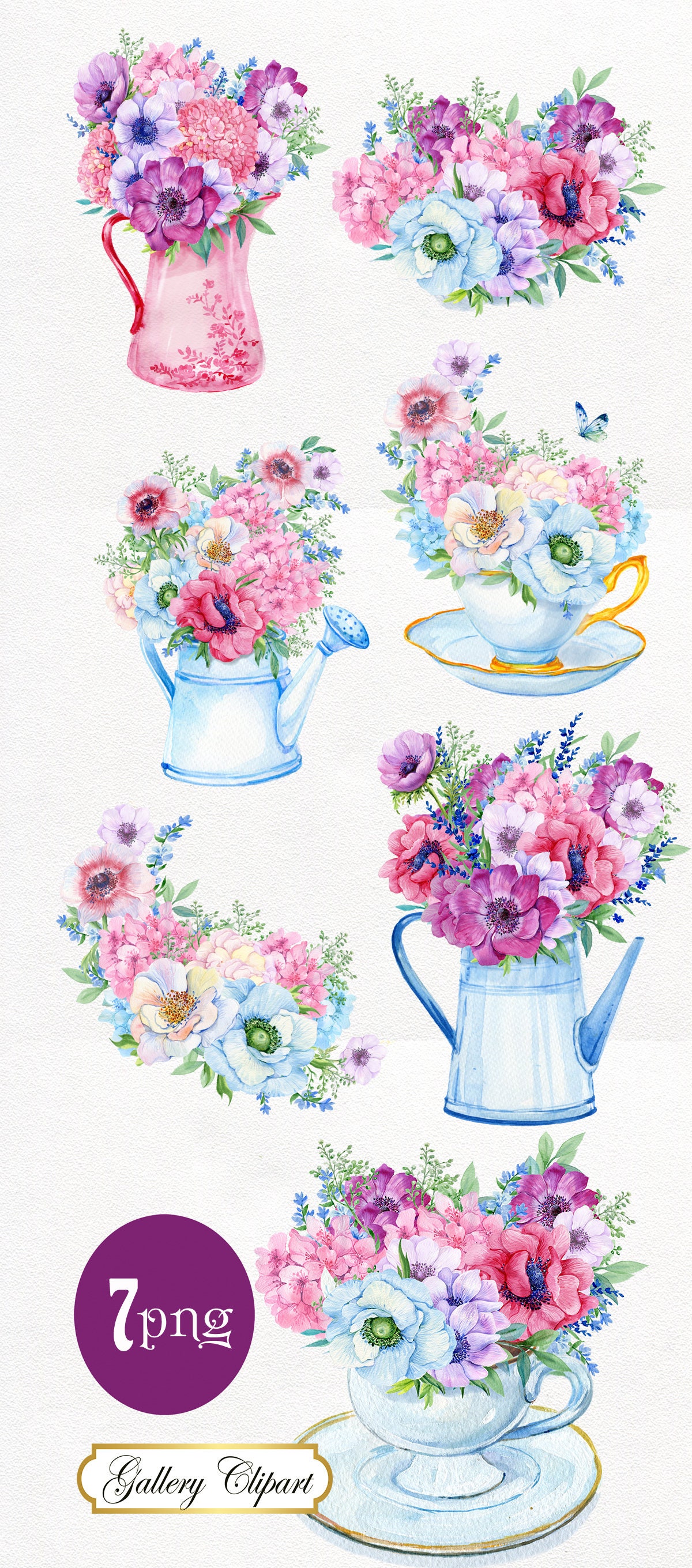 Flowers Bouquets. WATERCOLOR CLIPART Watercolor Hand Painting ...