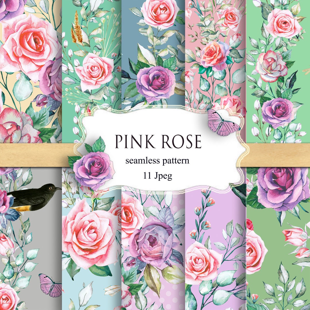 Pink Roses Watercolor Digital Flowers Seamless Pattern - Etsy