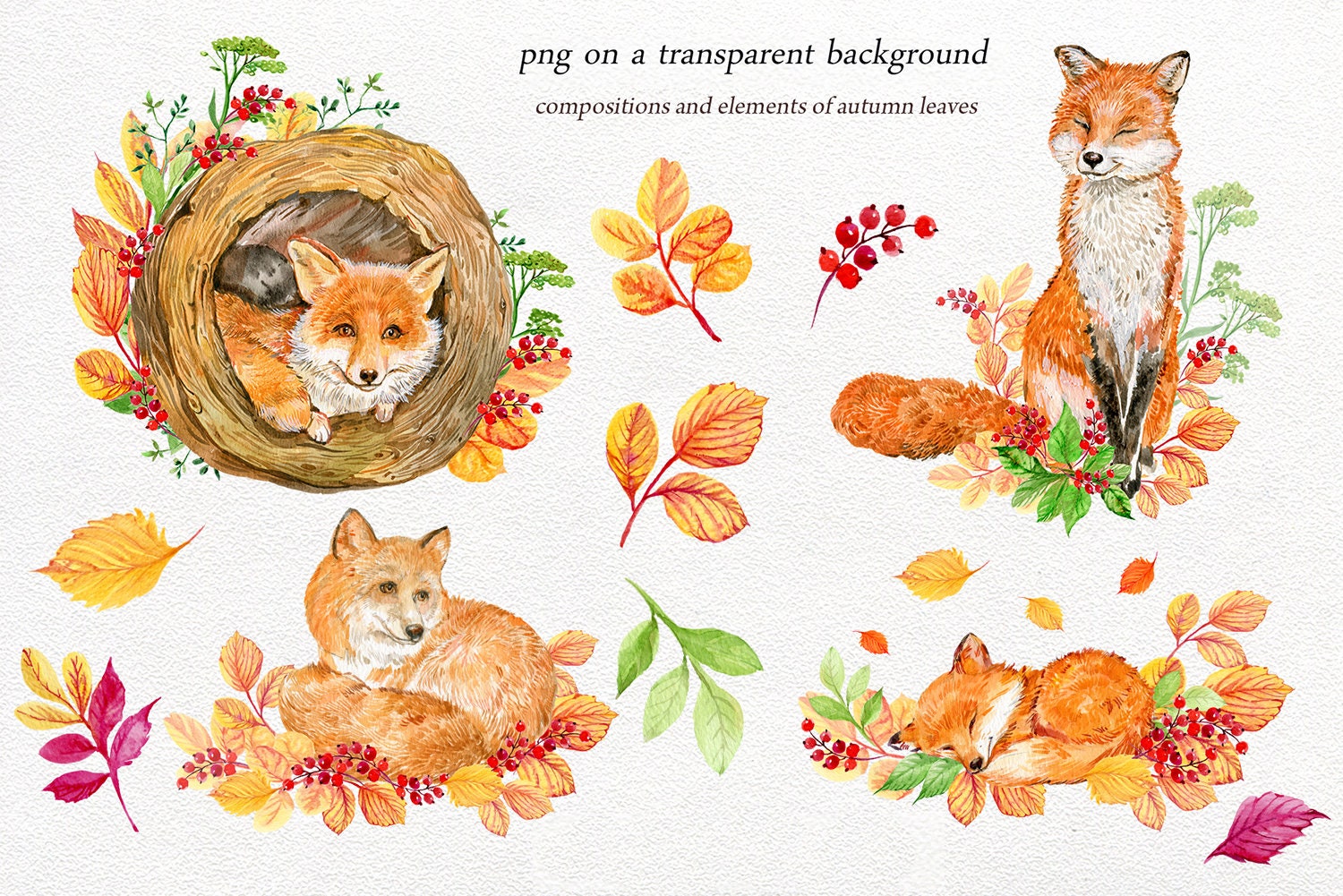 Fox Animals Clipart .watercolor Painting. Baby Fox Forest - Etsy