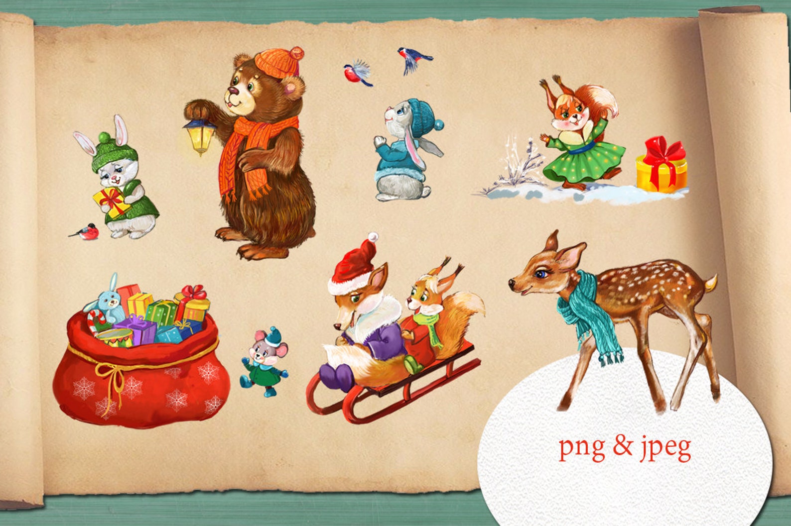 Christmas Set Clipart Illustration Christmas Cards christmas - Etsy