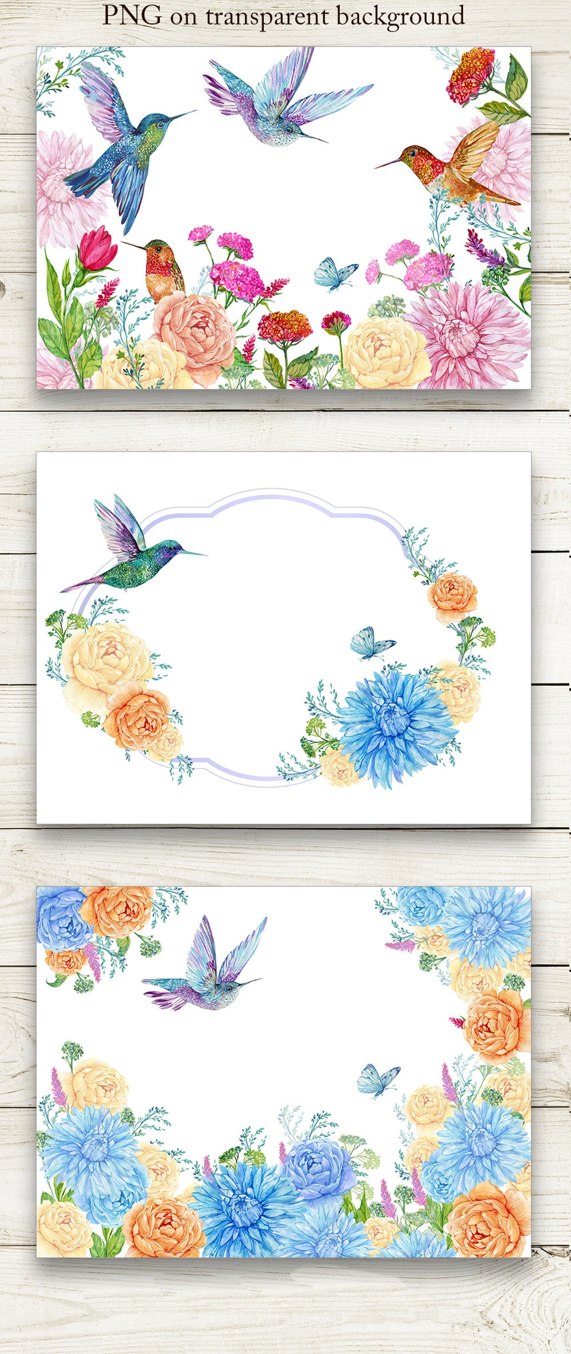 Tropical Birds Hummingbird Flowers Watercolor Floral 5 - Etsy