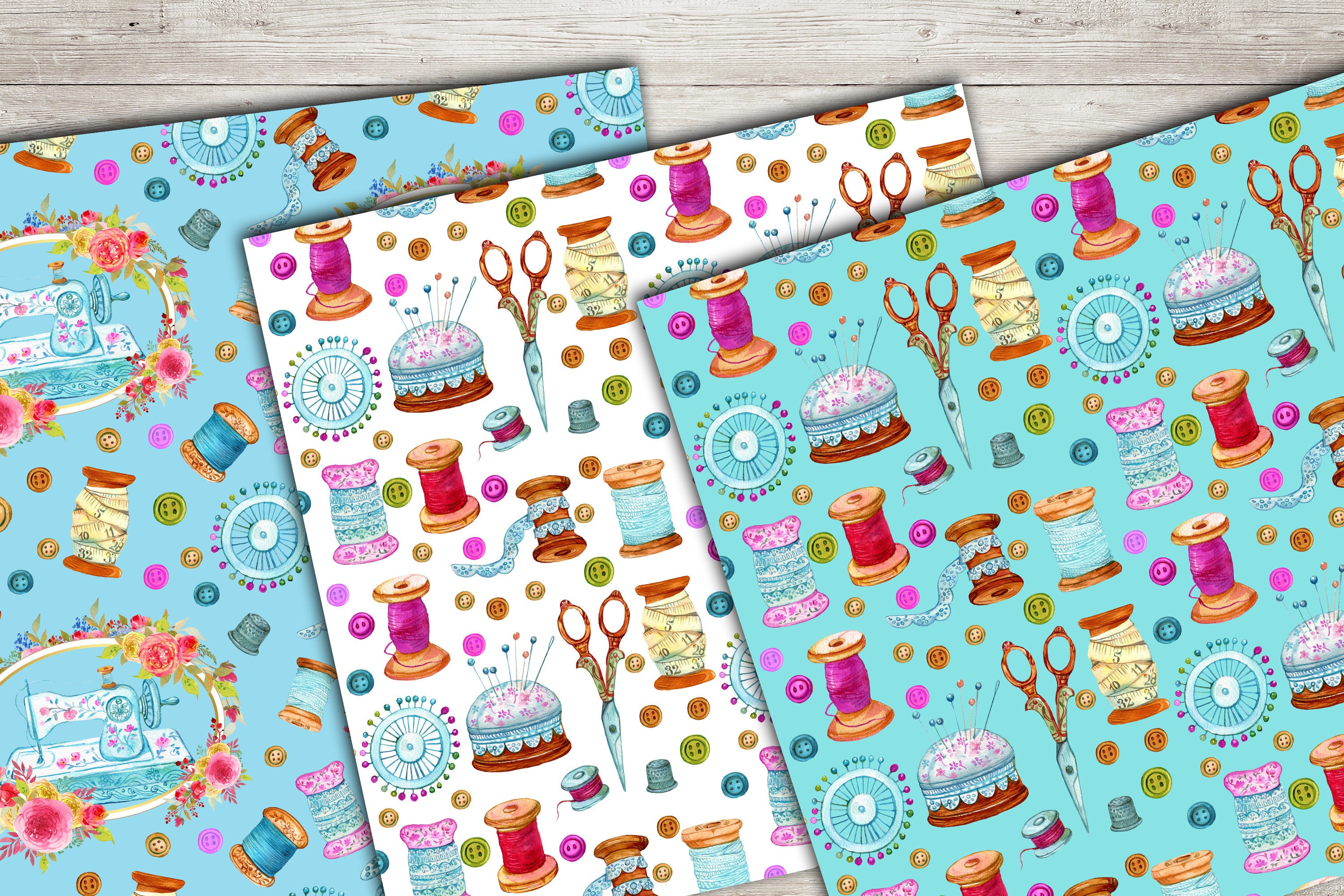 Watercolor Fashion Sewing Seamless Patterns Sewing Machine - Etsy