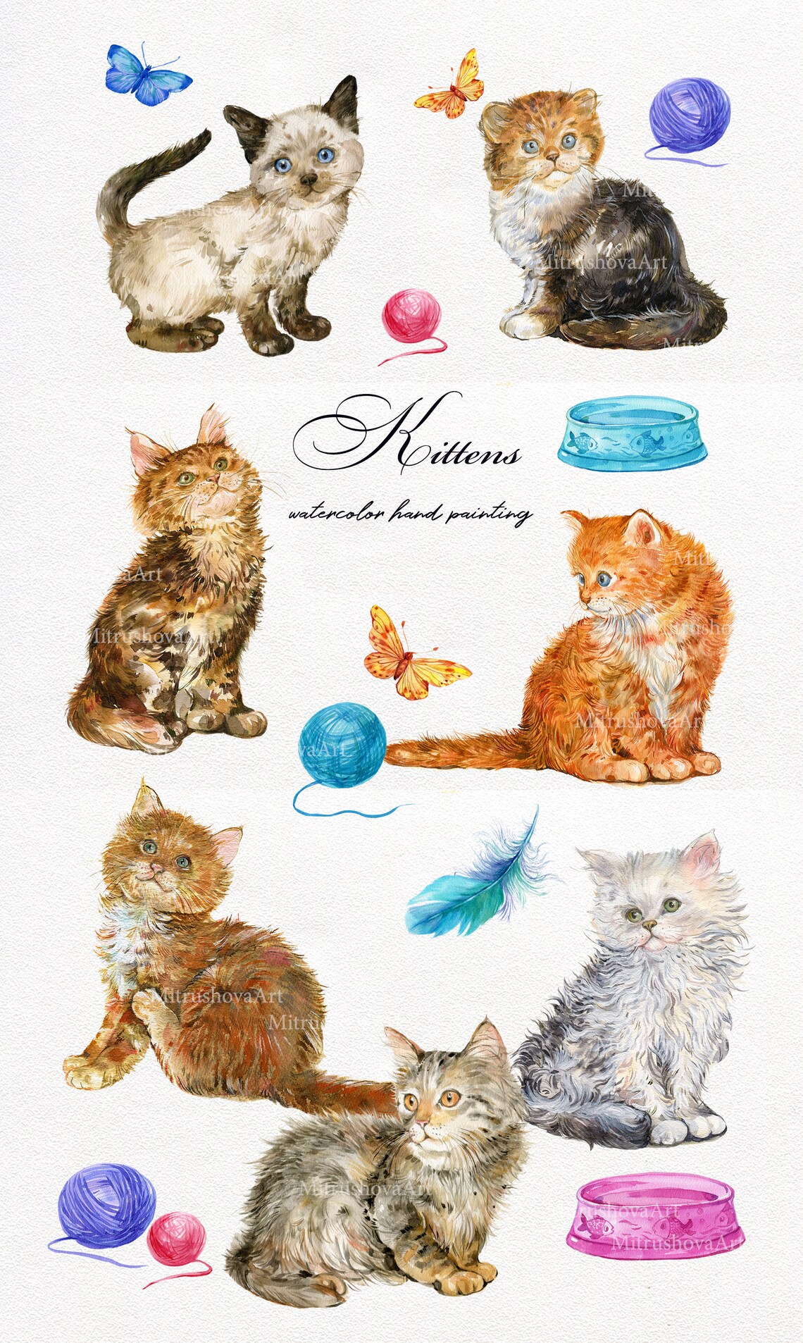 Cat Clipart Watercolor Kittens Illustrations Clip Art Cute - Etsy