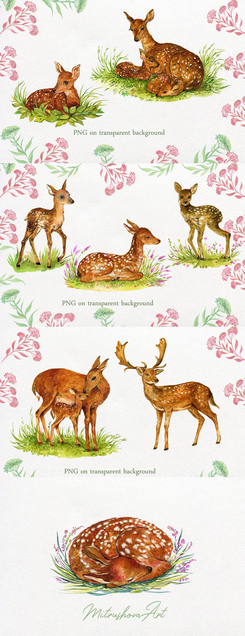 Deer Watercolor Woodland Clipart Illustration. Deer Painting - Etsy