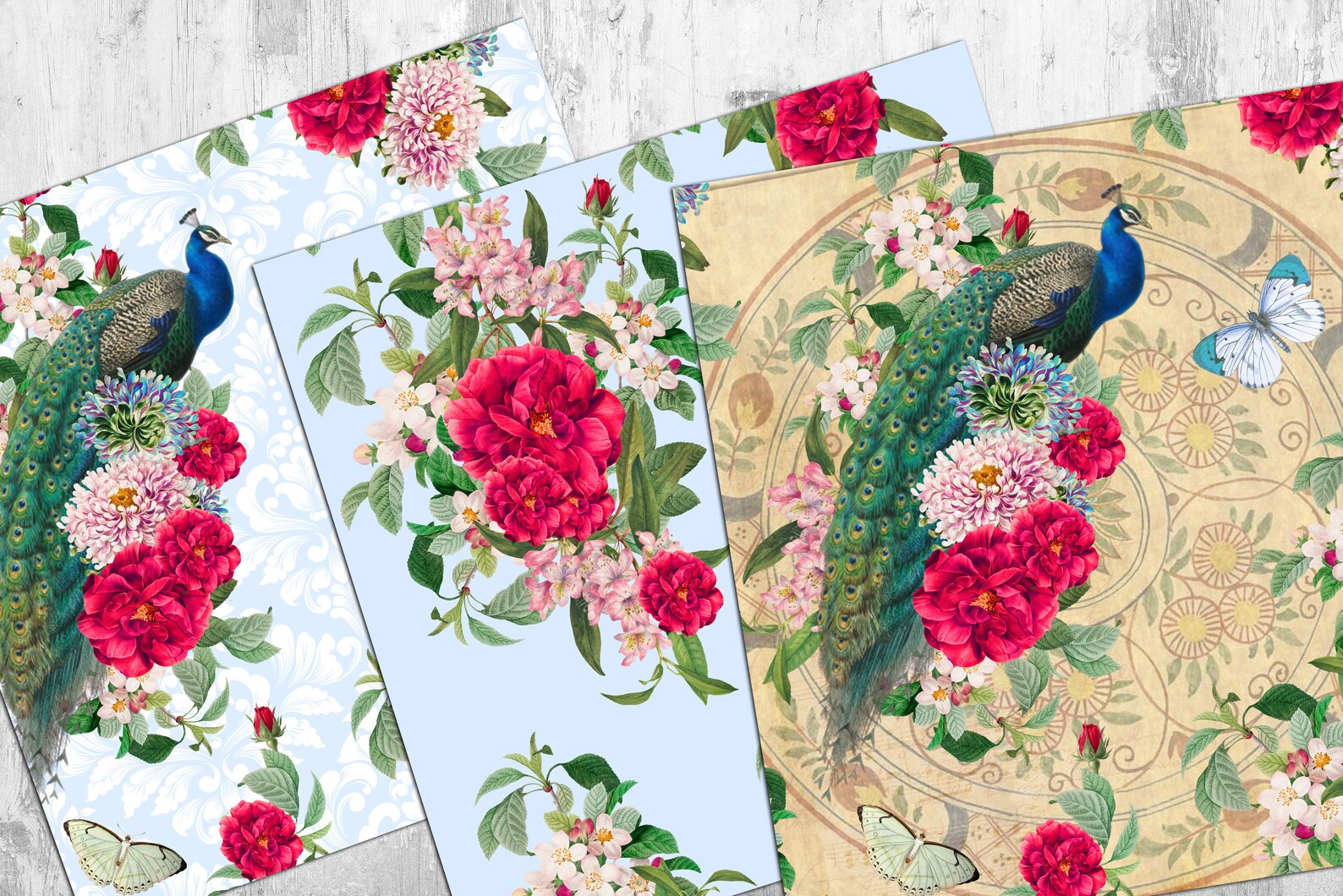 Peacocks Seamless Pattern Digital Paper Scrapbooking Floral - Etsy