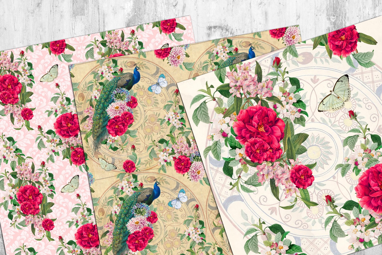 Peacocks Seamless Pattern Digital Paper Scrapbooking Floral - Etsy