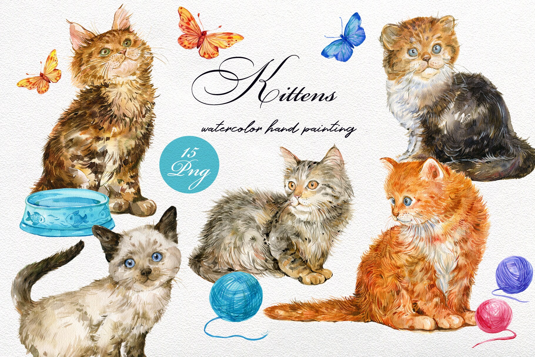 Cat Clipart Watercolor Kittens Illustrations Clip Art Cute - Etsy