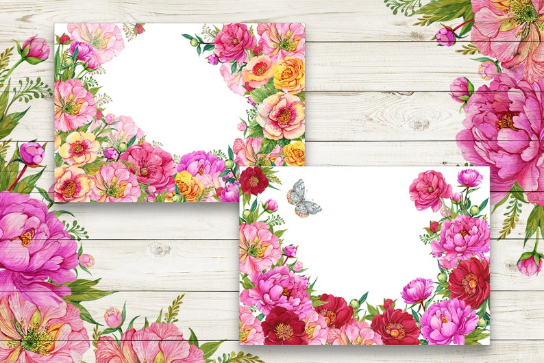 Peonies Flowers Watercolor Clipart Peony Floral Elements - Etsy