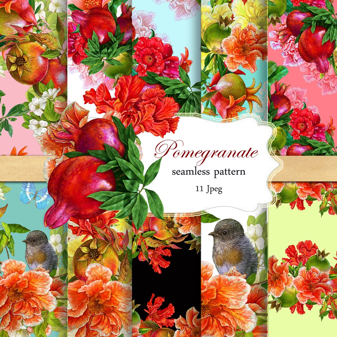 Pomegranate Seamless Paper Floral Digital Paper Botanical - Etsy