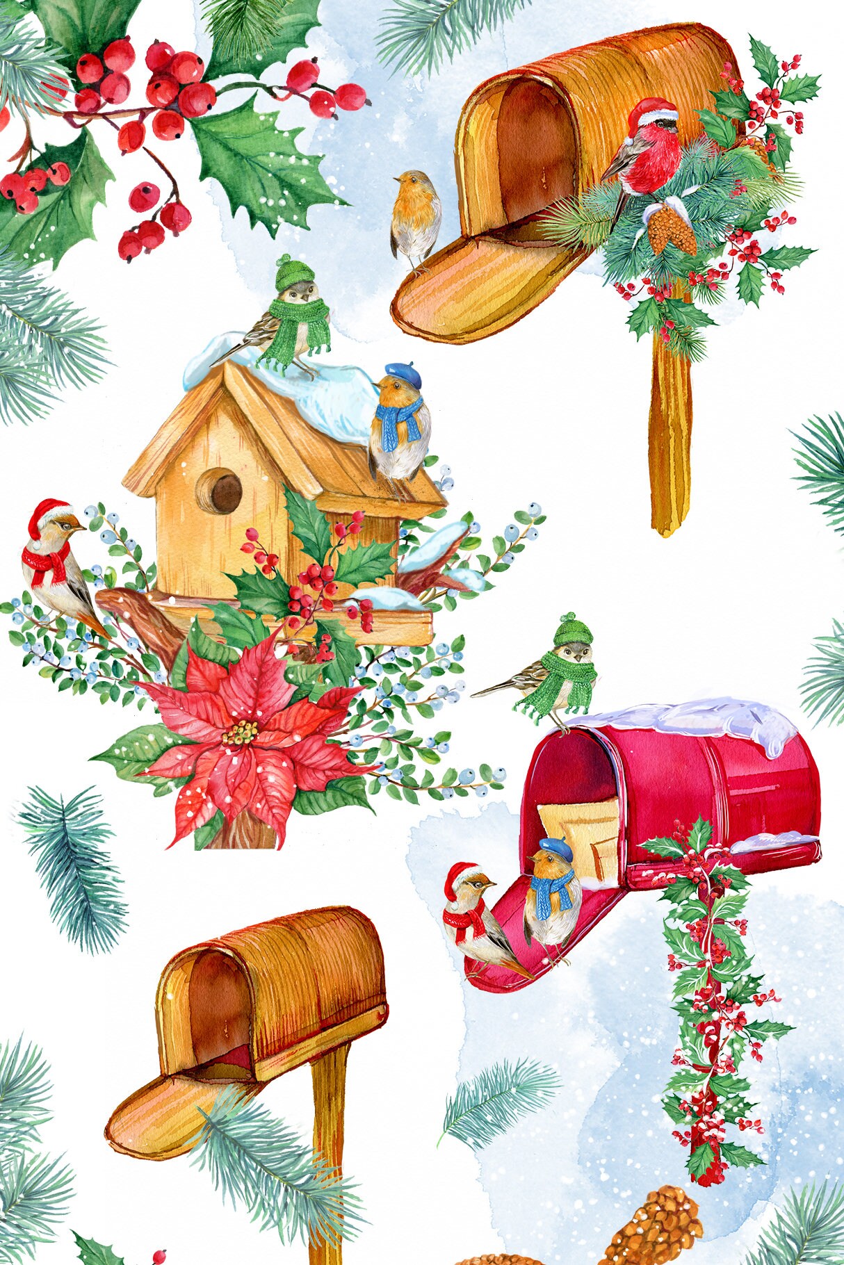 Christmas PNG Clipart Winter Birds Watercolor Christmas - Etsy