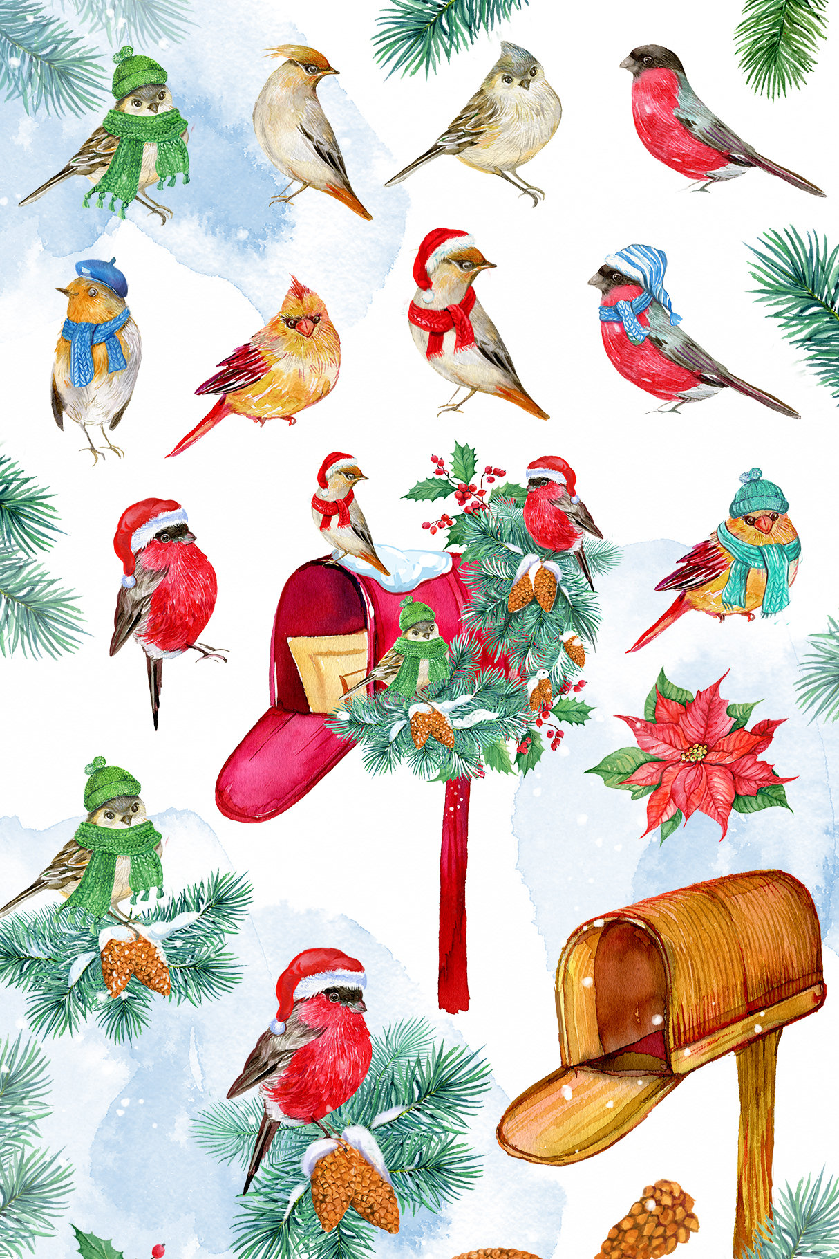 Christmas PNG Clipart Winter Birds Watercolor Christmas - Etsy
