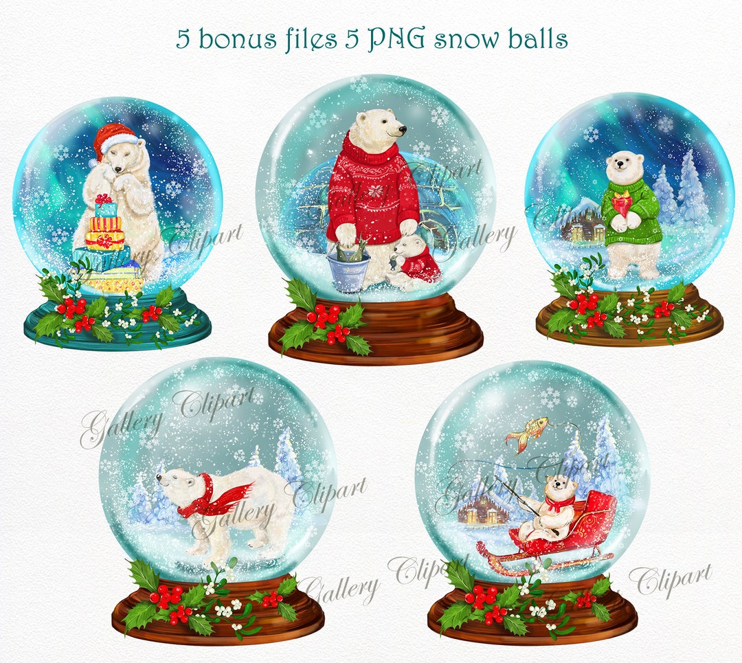 Snow Globes Clipart . 5 PNG Illusrations Christmas Snow Globes With ...