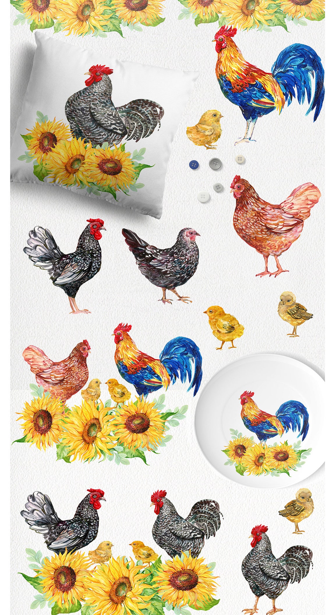 Bird Farm Watercolor Clipart 16 PNG Hen rooster Chick | Etsy