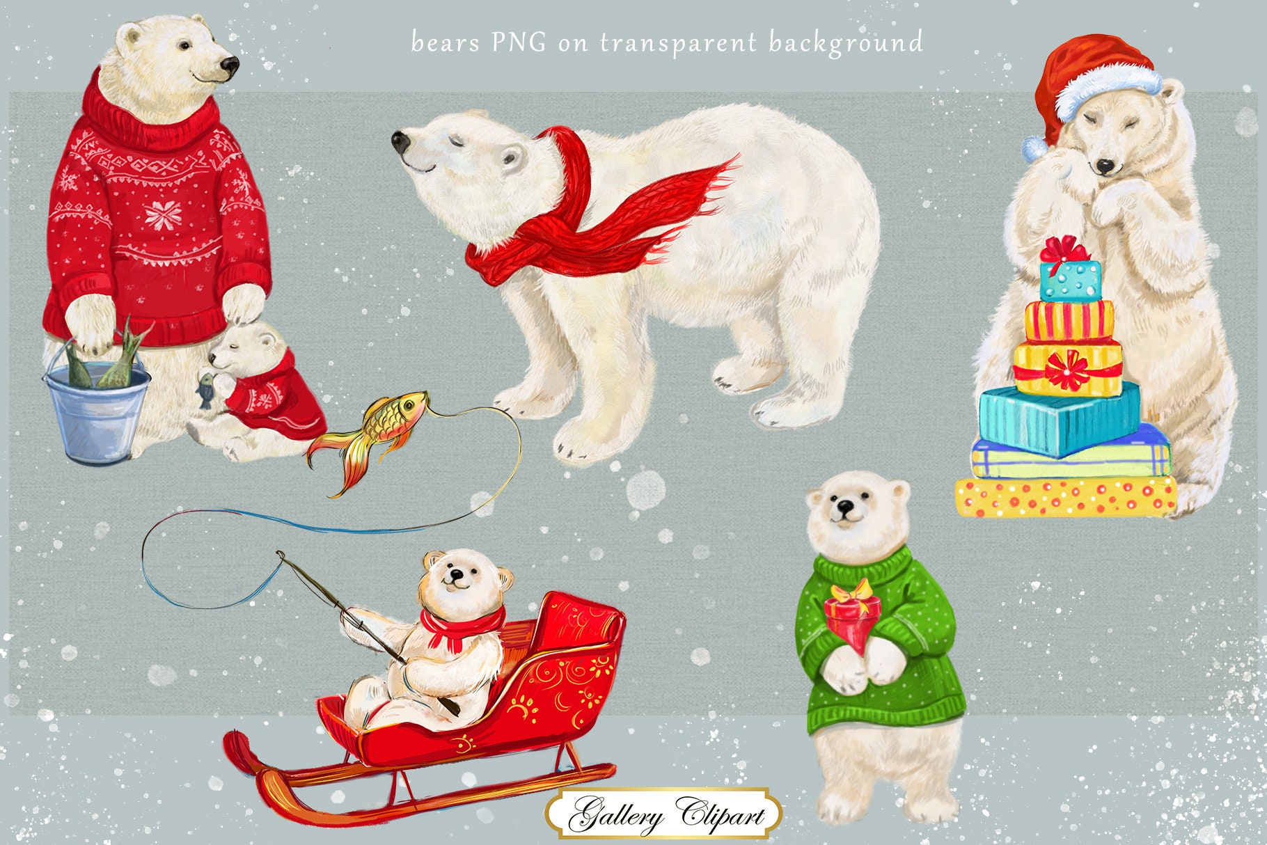 Polar Bear Clipart Christmas Clipart Holiday Clip Art Bears - Etsy