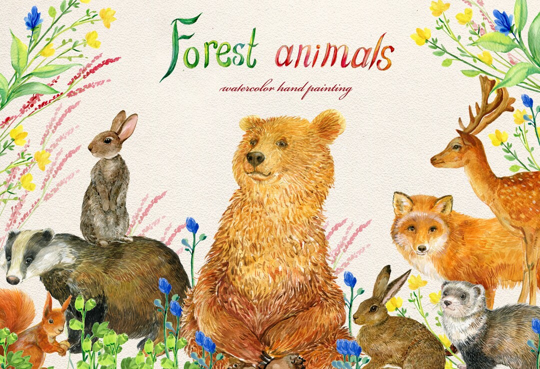 Forest Animals, Woodland Watercolor Animals Clipart, Watercolor Animals ...