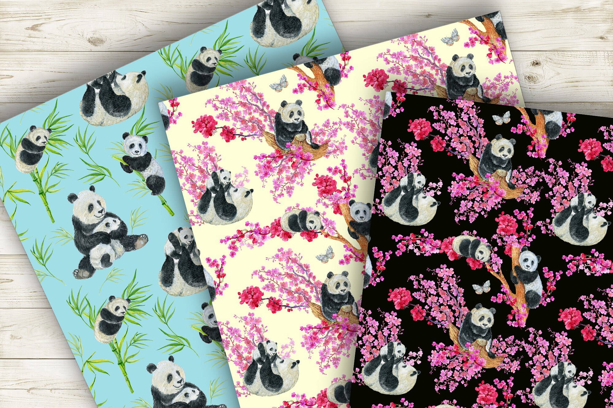 Panda Digital Paper Panda Seamless Patterns Watercolor - Etsy