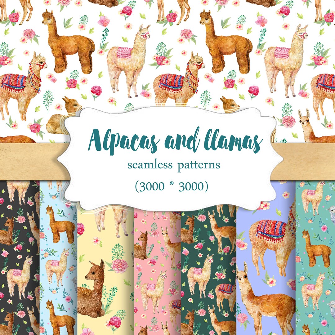 Alpacas and Llamas .seamless Patterns, Llama Digital Paper ,alpaca Patterns, Hand Painted Llamas ...