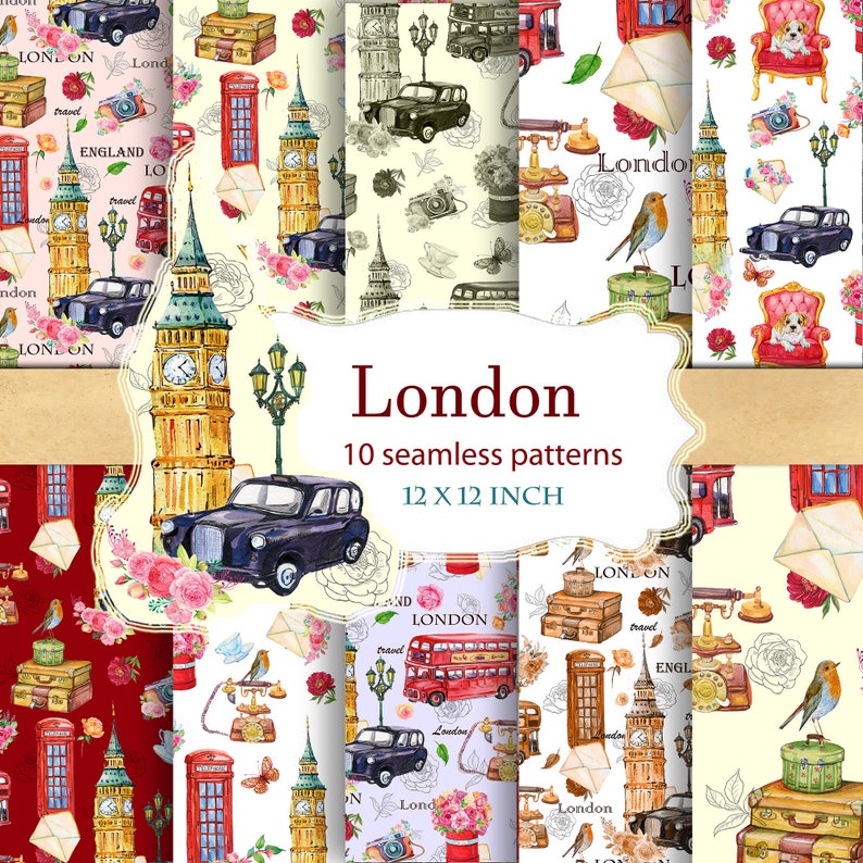 London Seamless Patterns Digital Paper Travel - Etsy