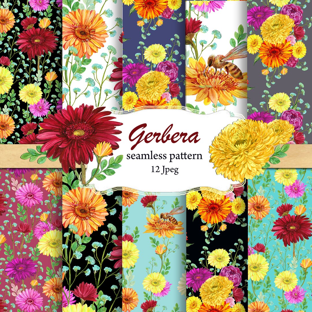 Gerbera Seamless Patterns,scrapbook Paper, Printable Paper ,12 JPEG ...