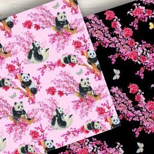Panda Digital Paper, Panda, Seamless Patterns Watercolor Digital, Cute ...
